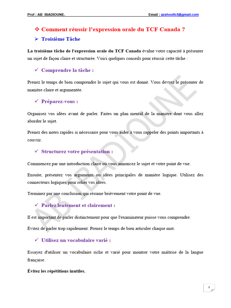 Comment Réussir L'expression Orale Du TCF Canada | PDF | Linguistique