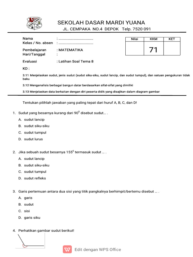 Latihan Soal MTK Tema 8 | PDF