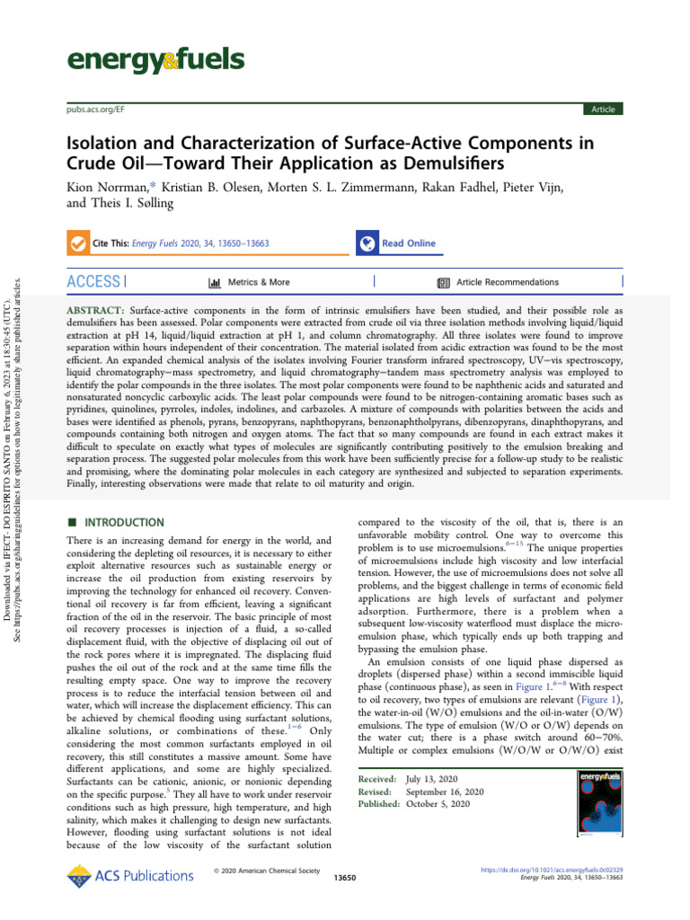 Isolation and Characterization of Surface Active Components in Crude ...