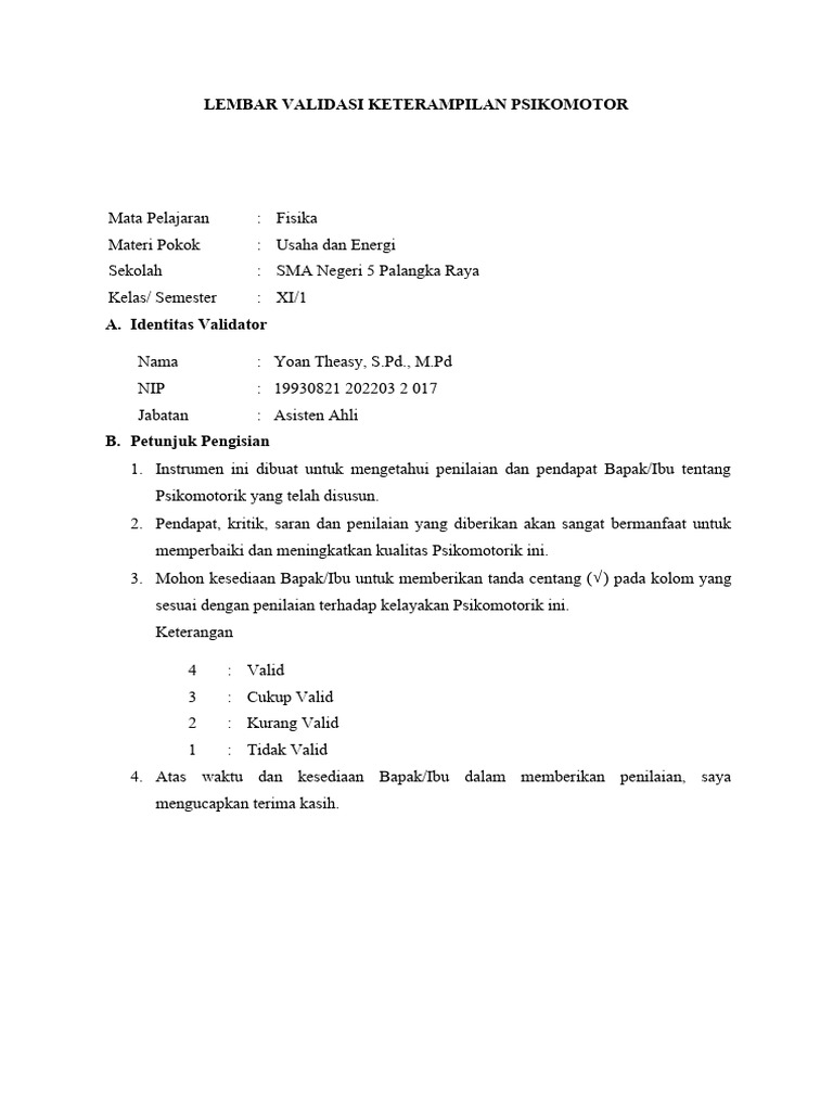 Validasi Ranah Psikomotorik | PDF