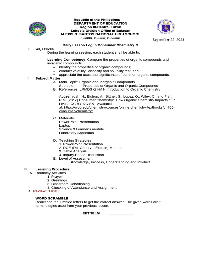 Dll-Organic Compounds-Q1m1 | PDF | Liquids | Ethanol