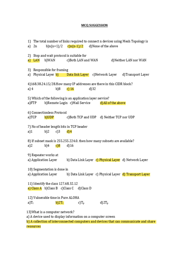 CN MCQ Sol | PDF | Computer Network | Internet Protocols