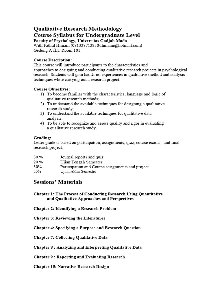 Qualitative Research Methodology Syllabus | PDF | Qualitative Research ...
