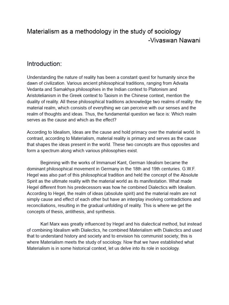 Sociology Through Materialism | PDF | Marx's Theory Of Alienation | Karl Marx