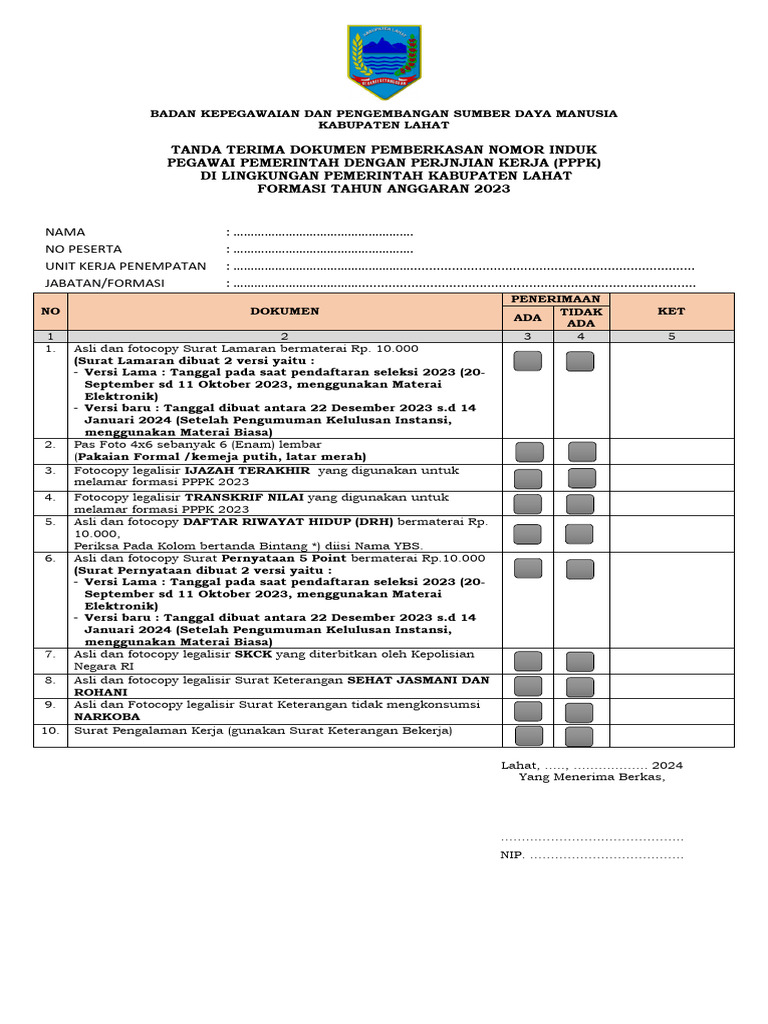 Ceklis Permberkasan PPPK 2023 | PDF