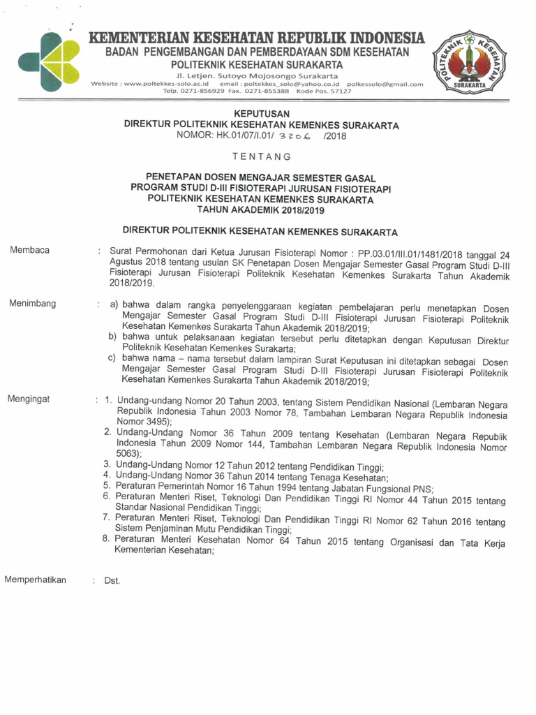 1226 - SK Penetapan Dosen Mengajar Semester Gasal Prodi D-Iii ...