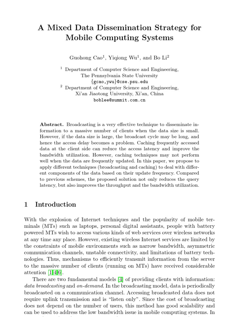 A Mixed Data Dissemination Strategy For Mobile Computing Systems | PDF ...