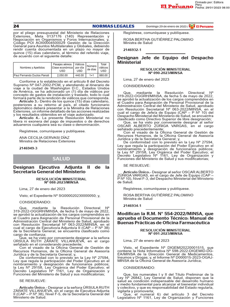 RM 091 - 2023 - MINSA Modifica La RM 554-2022 DT Man Bue Prác of Farma 27-01-2023 | PDF ...