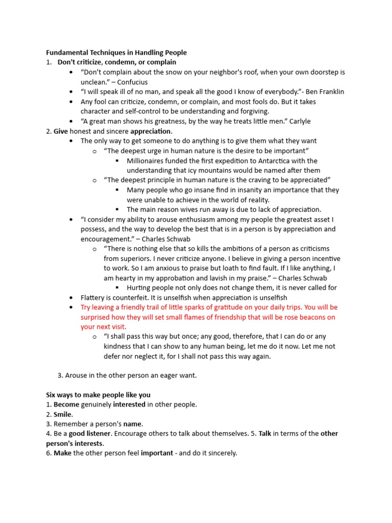 How To Win Friends and Influence People Key Takeaways | PDF