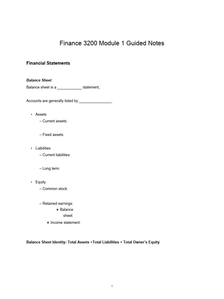 Module 1 Guided Notes 2 | PDF | Balance Sheet | Equity (Finance)