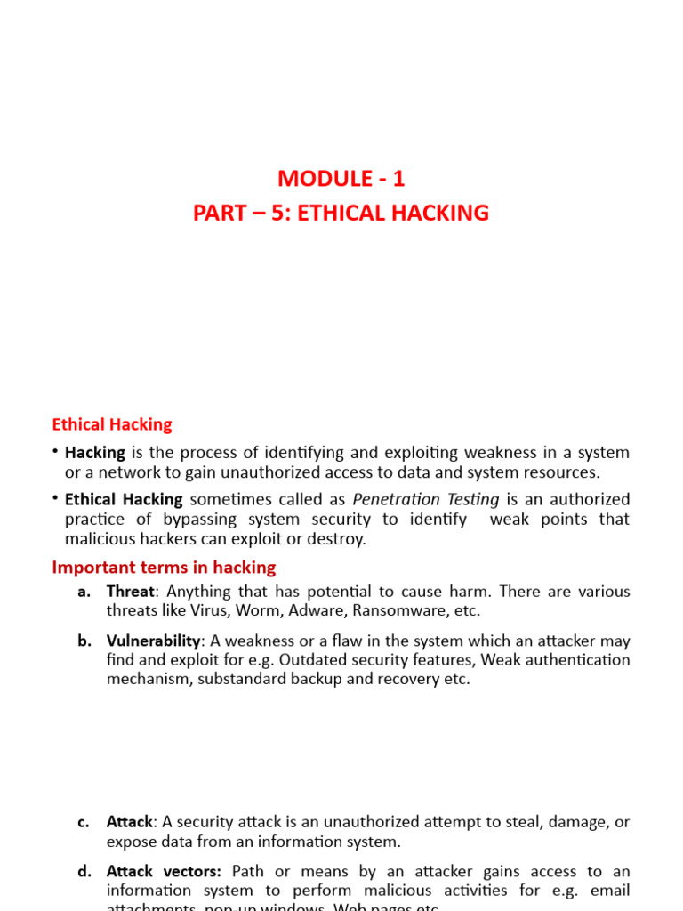 Module-1 Part-5 Ethical Hacking | Download Free PDF | Security Hacker | Malware