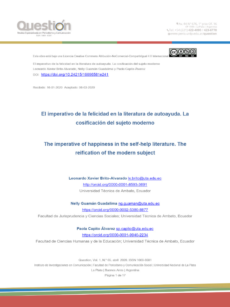 Vista de El Imperativo de La Felicidad en La Literatura de Autoayuda ...