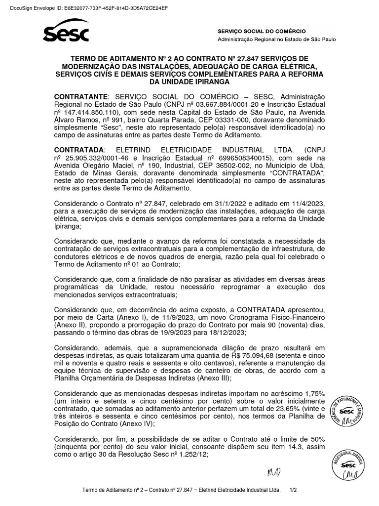 Termo de Aditamento TA 2 ASSINADO | PDF | Eletricidade | Engenharia Elétrica
