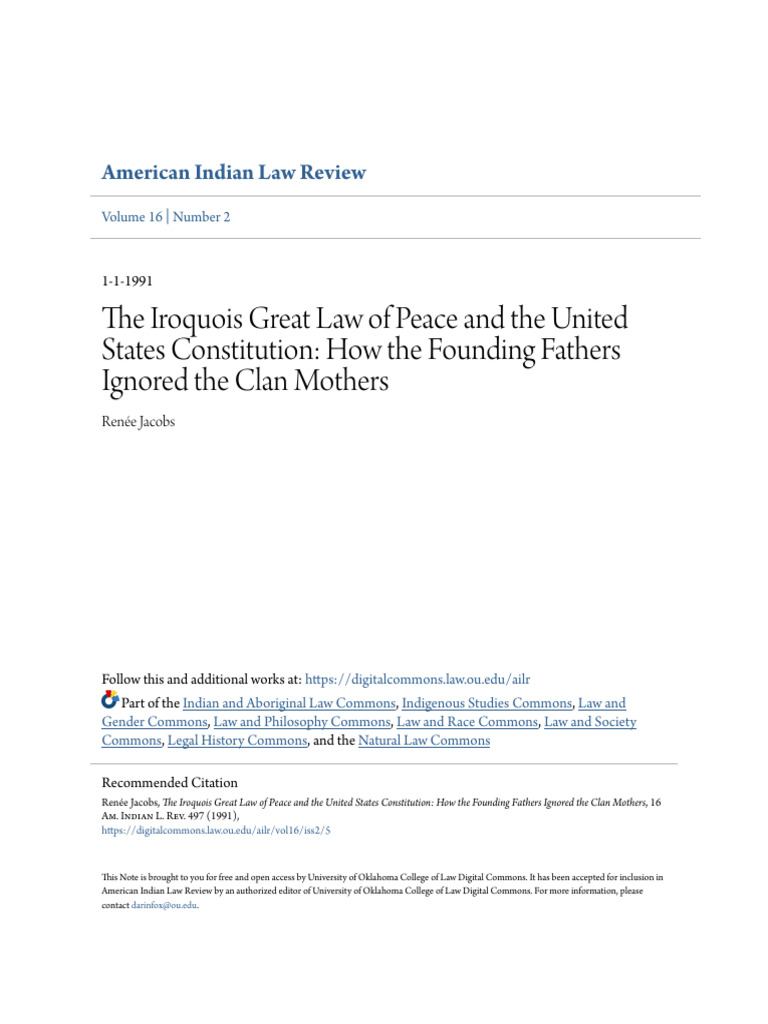 Iroquois Great Law of Peace | PDF | Iroquois | Matriarchy