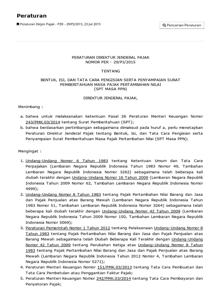 2 PER 29 PJ 2015 TTG Bentuk, Isi, Dan Tata Cara Pengisian Serta Penyampaian Surat Pemberitahuan ...