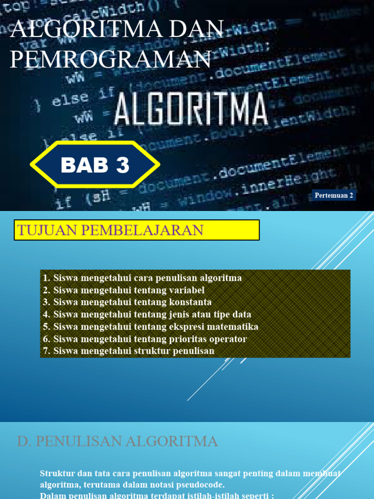 Bab 3 Pertemuan 2 Algoritma Dan Pemrograman 8-3-22 | PDF