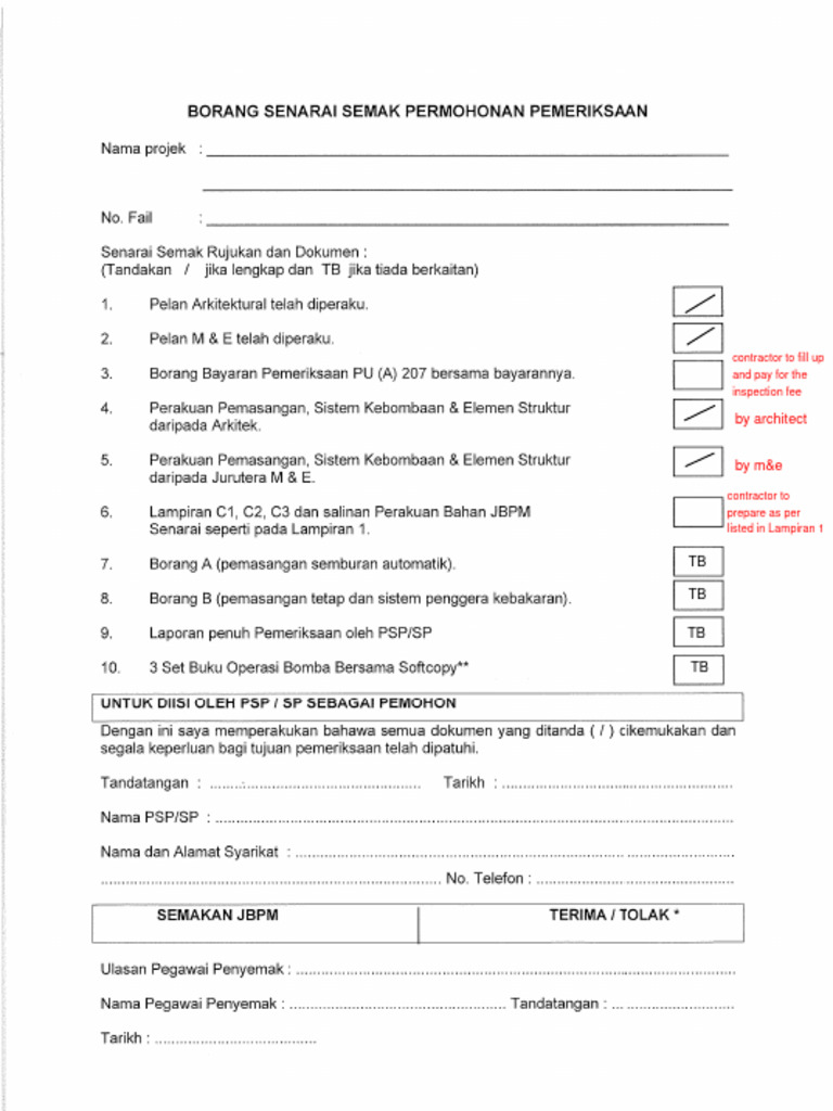 Bomba Inspection Checklist Bmi Unikl | PDF