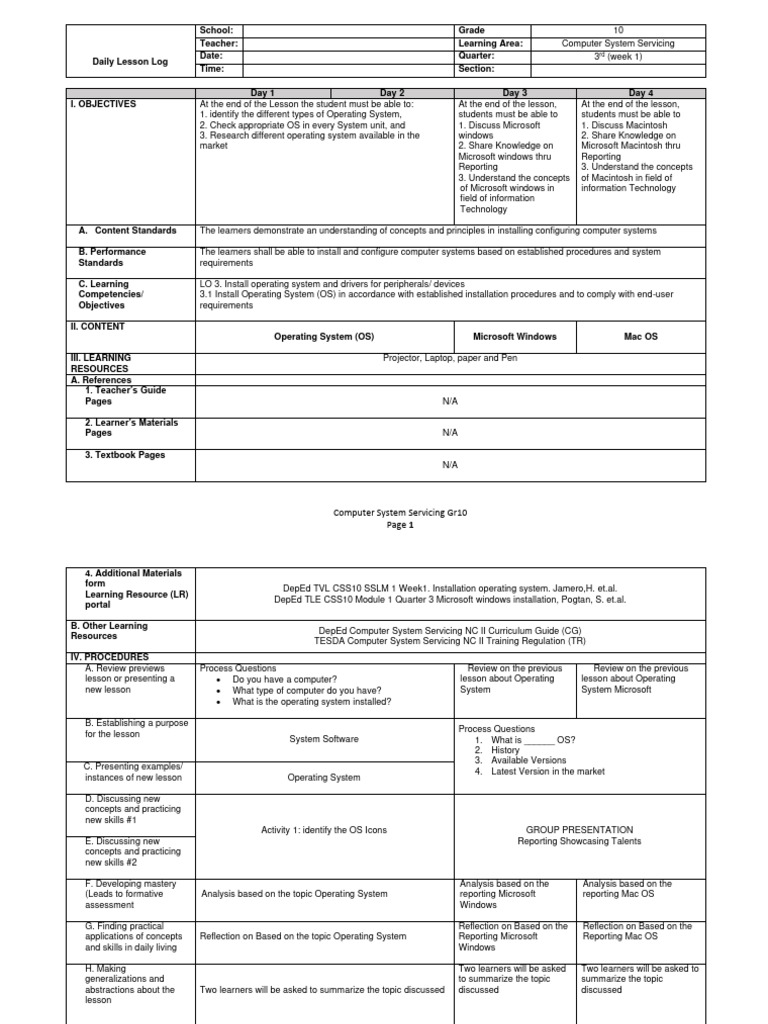 DLL CSS10-qtr3 Week1 | PDF | Operating System | Learning
