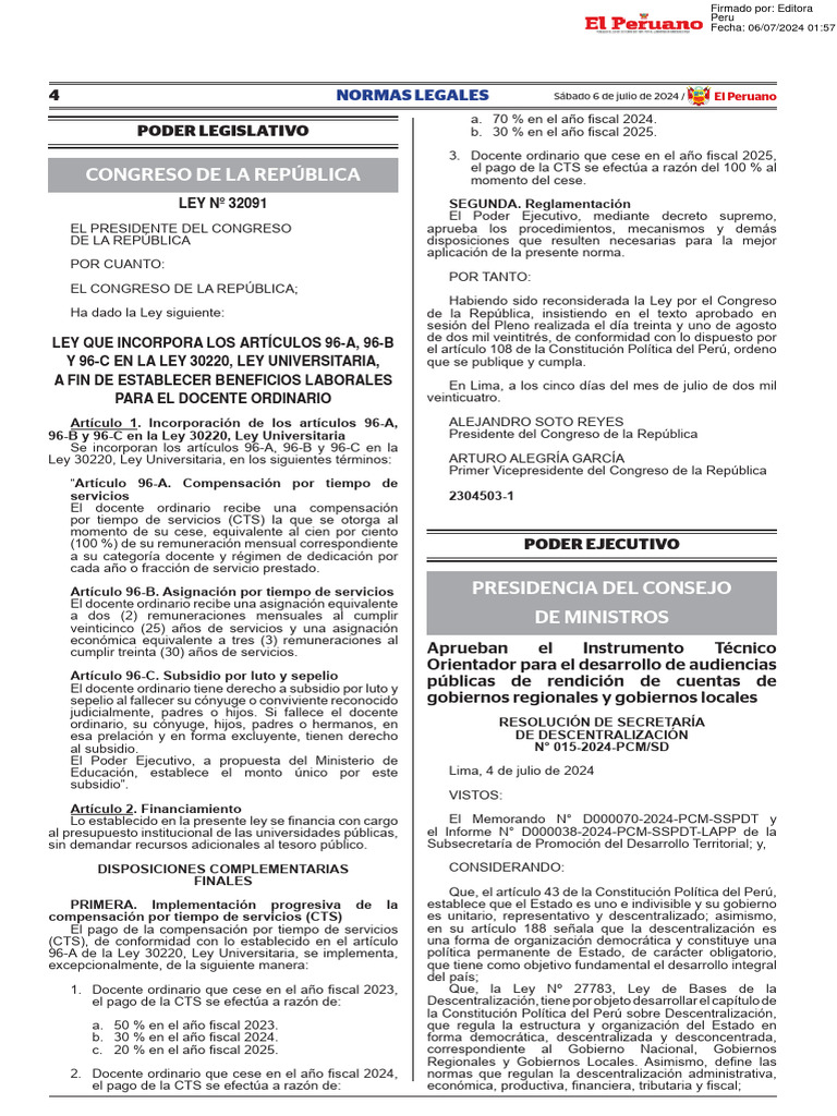 Congreso de La República: Normas Legales | PDF | Responsabilidad | Administración Pública