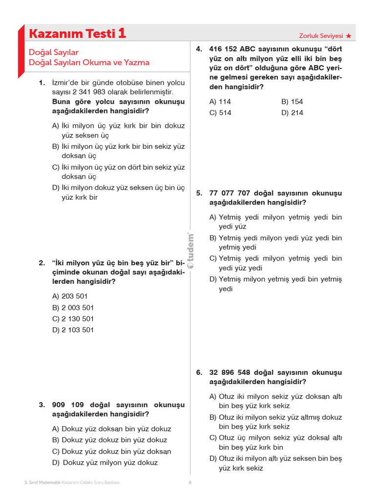 Sınıf Matematık | PDF