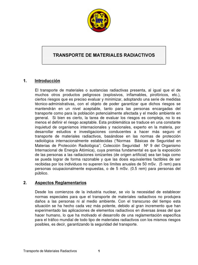 14 - Transporte Mat. Radiactivos | PDF | Desintegración radioactiva ...