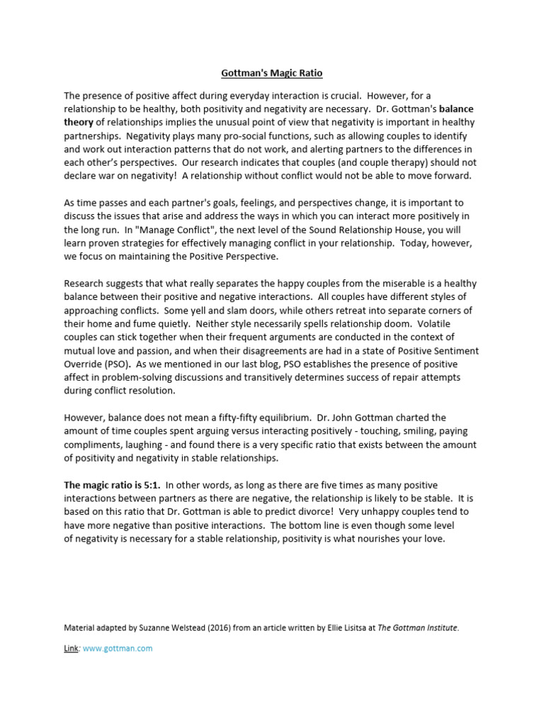 Gottmans Magic Ratio | PDF | Interpersonal Relationships ...