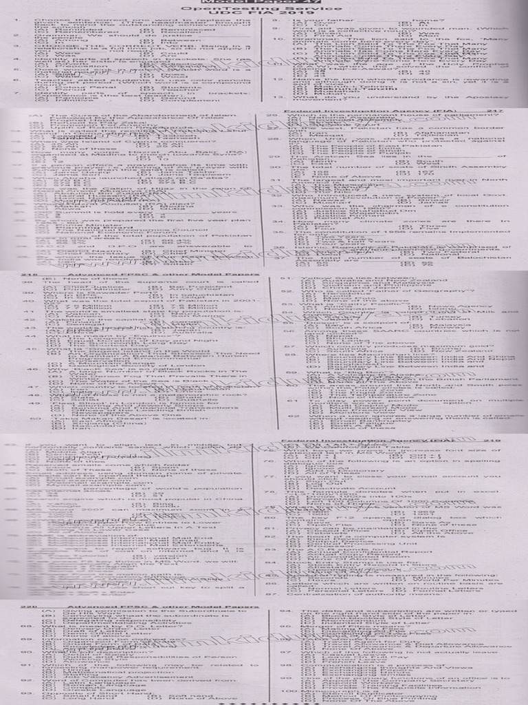 Past Paper 2018 FPSC Open Testing Service FIA UDC Paper 47 | PDF