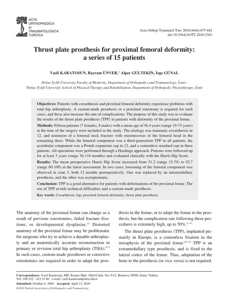 Thrust Plate Prosthesis For Proximal Femoral Deformity - A Series of 15 ...