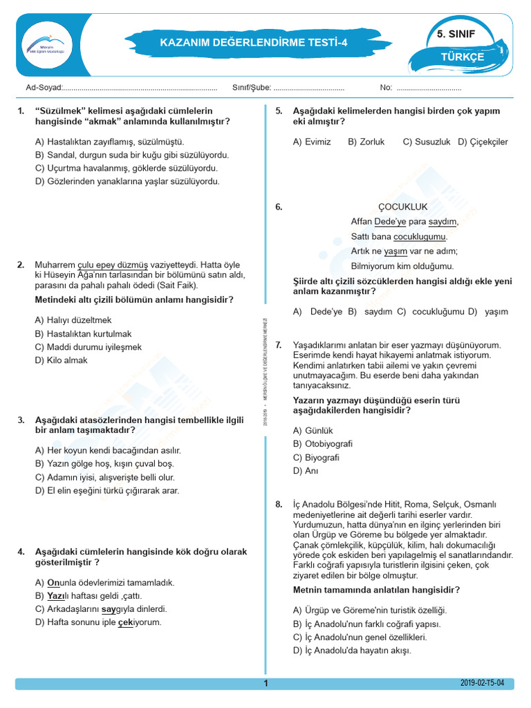 Sınıf Turkce | PDF