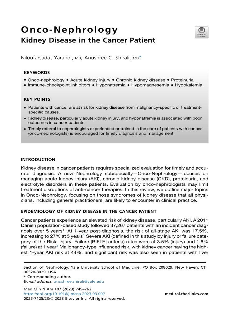 Onco-Nephrology 2023 MDC | PDF | Kidney Disease | Medical Specialties