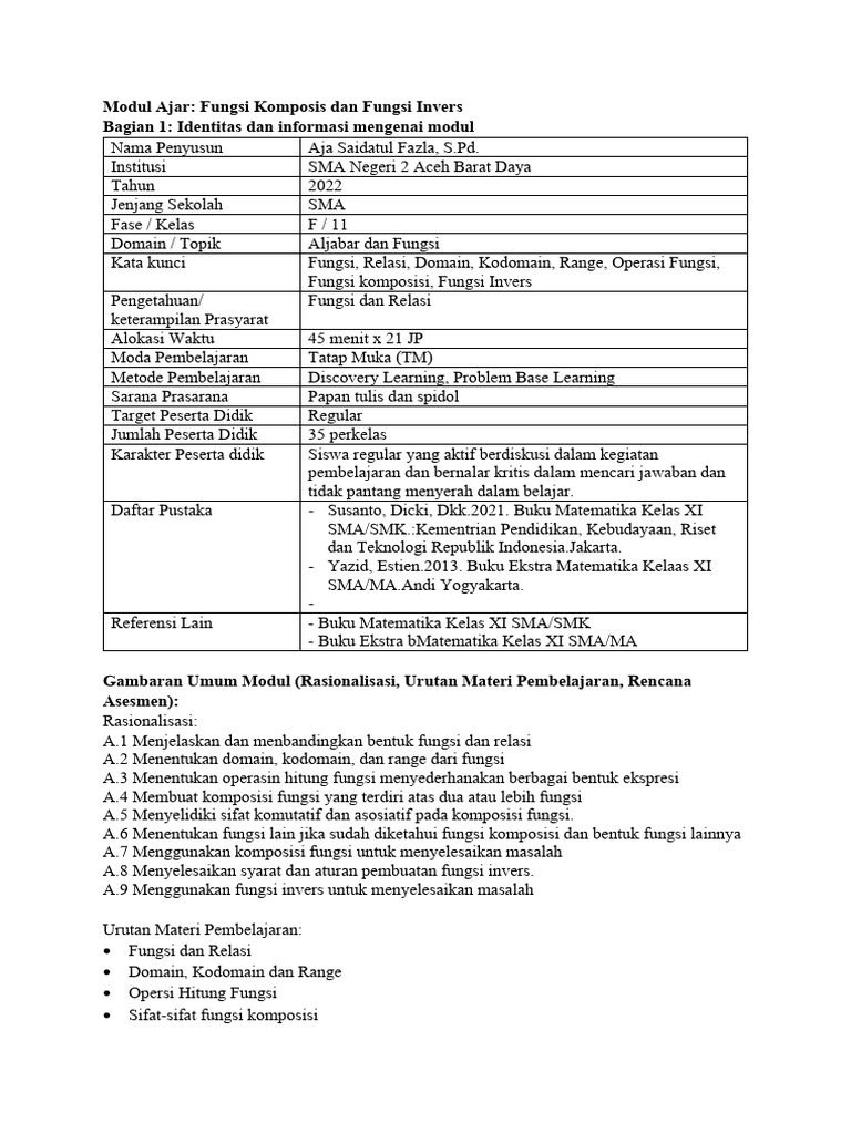 Modul Ajar Komposisi Fungsi Dan Fungsi Inveers SMSTR 1 | PDF Modul Ajar Komposisi Fungsi Dan Fungsi Inveers SMSTR 1 | PDF