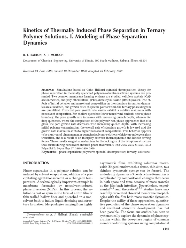 Kinetics of Thermally Induced Phase Separation in Ternary Polymer Solutions. I. Modeling of ...