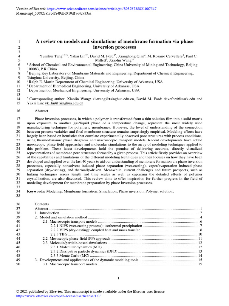 A Review On Models and Simulations of Membrane Formation Via Phase ...