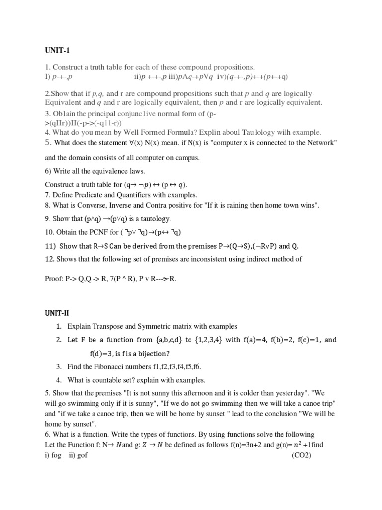 DM Unit Wise Important Questions | PDF | Algorithms | Function (Mathematics)