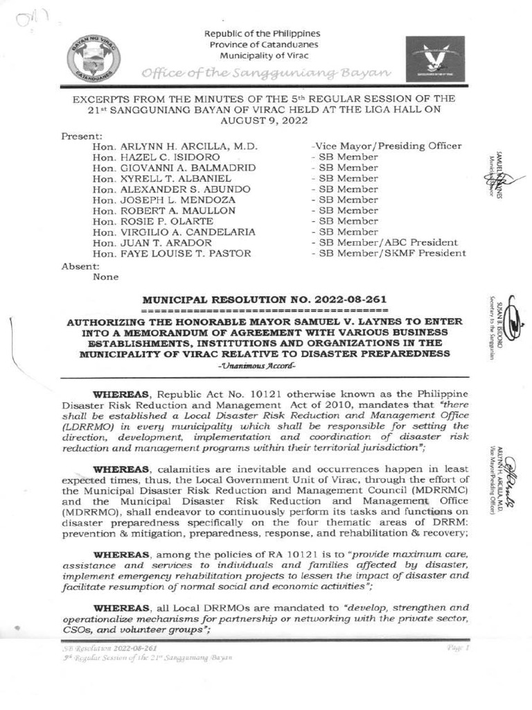 Municipal Resolution 2022 08 261 | PDF