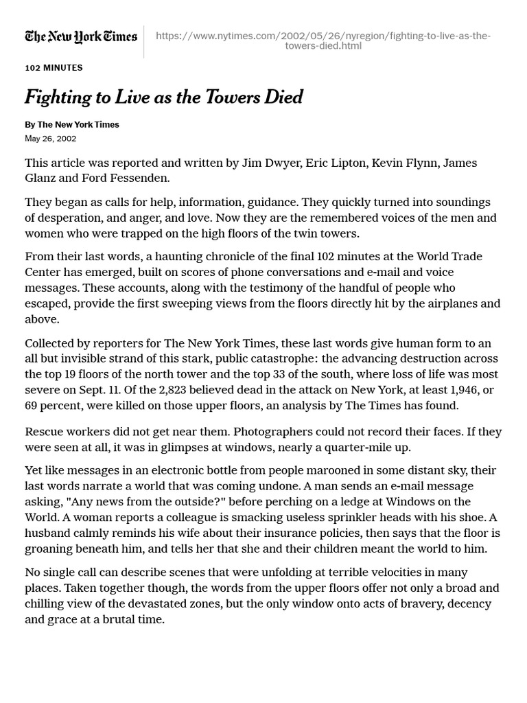 Fighting to Live as the Towers Died - The New York Times | PDF