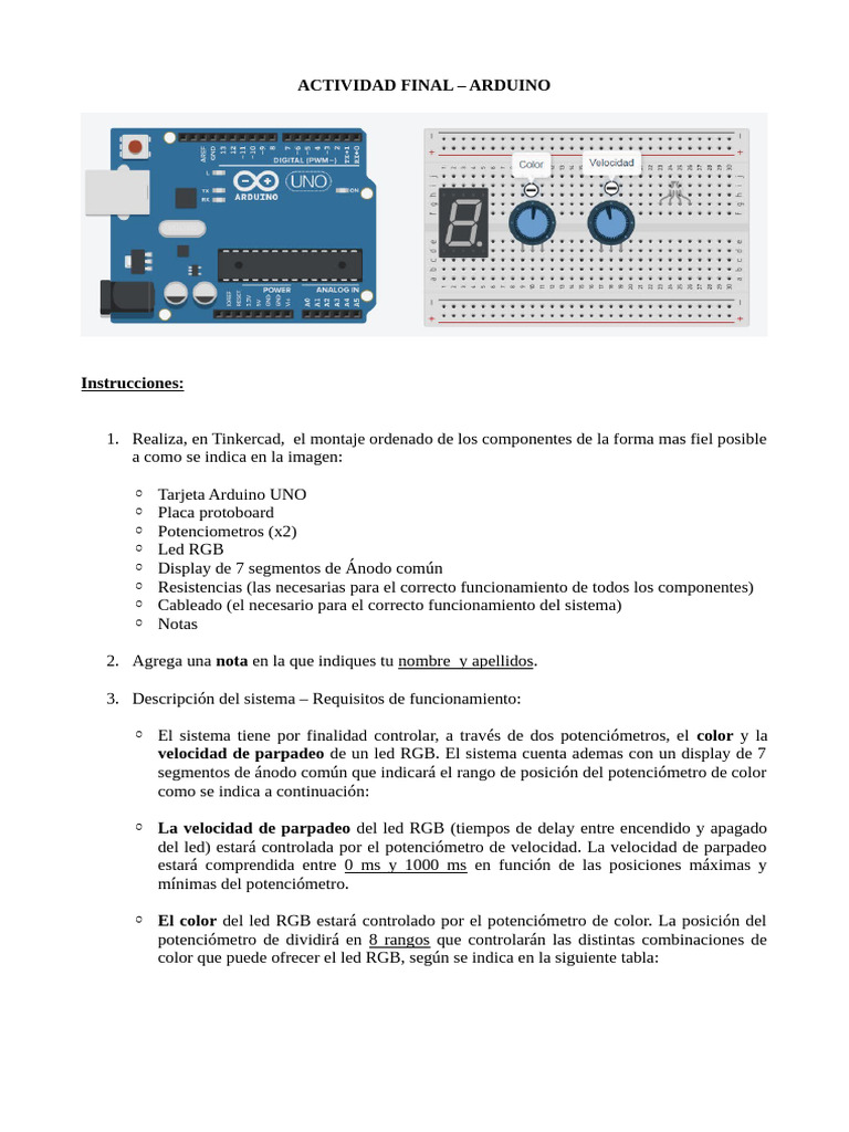 ACTIVIDAD FINAL - Arduino | PDF | Modelo de color Rgb | Diodo emisor de luz