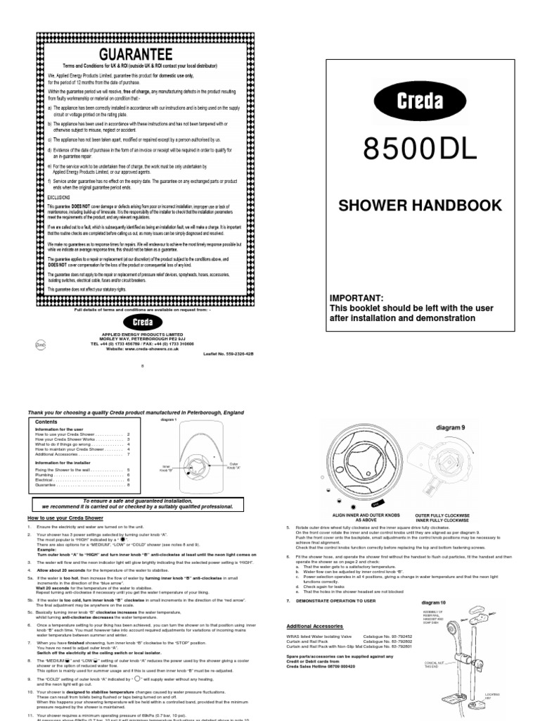 Creda Shower User Manual | PDF | Valve | Electrical Wiring