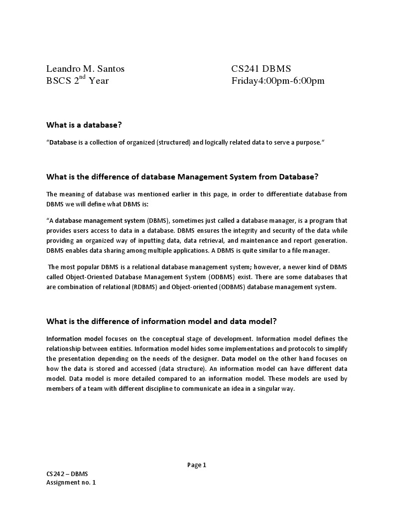 DBMS - Lec - Ass01 | PDF | Conceptual Model | Data Model