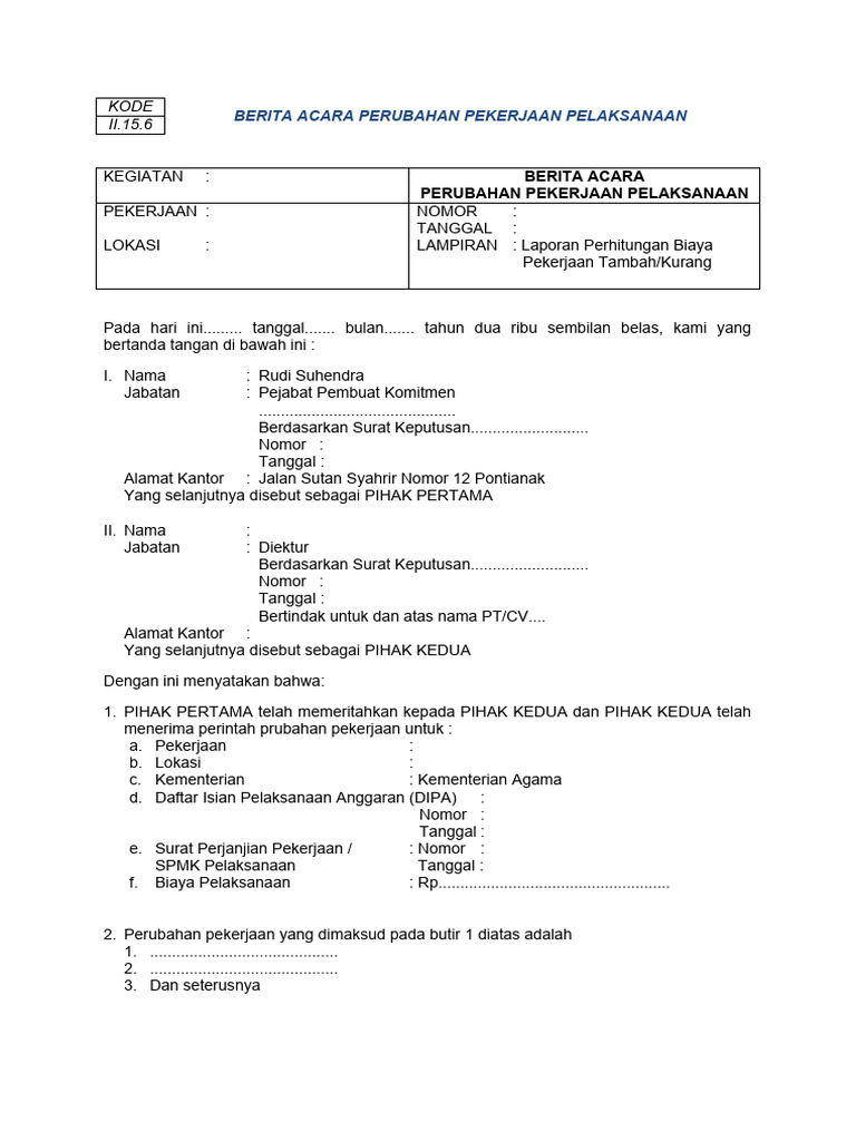 BA Perubahan Pekerjaan Pelaksanaan | PDF