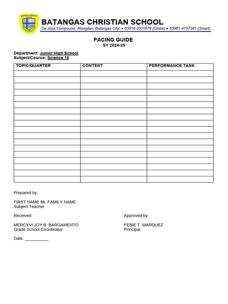 Pacing Guide 2024-25 | PDF