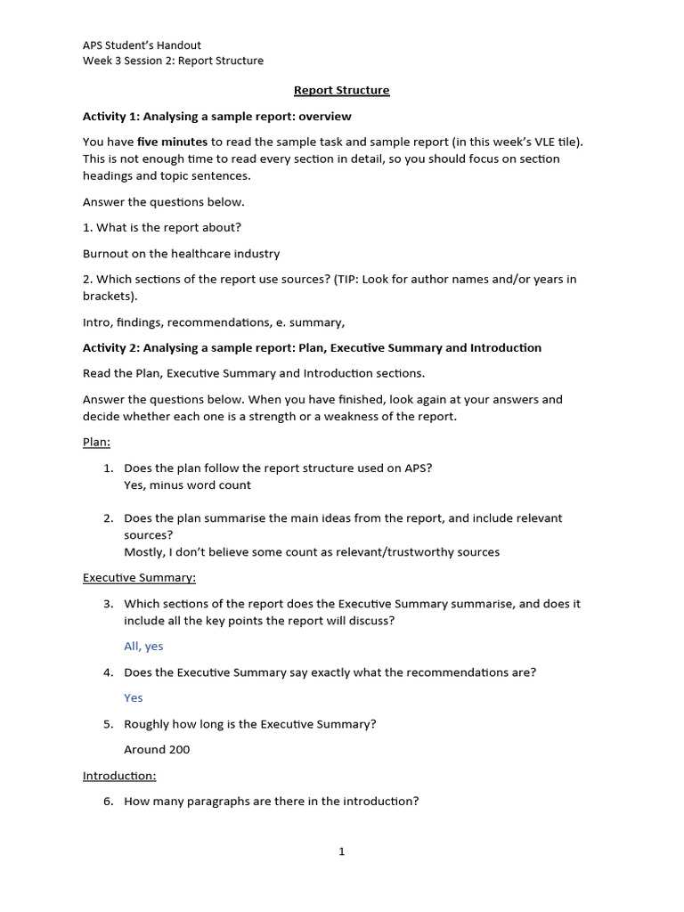 APS 3.2 Students Handout Report Structure | PDF | Cost Of Living ...