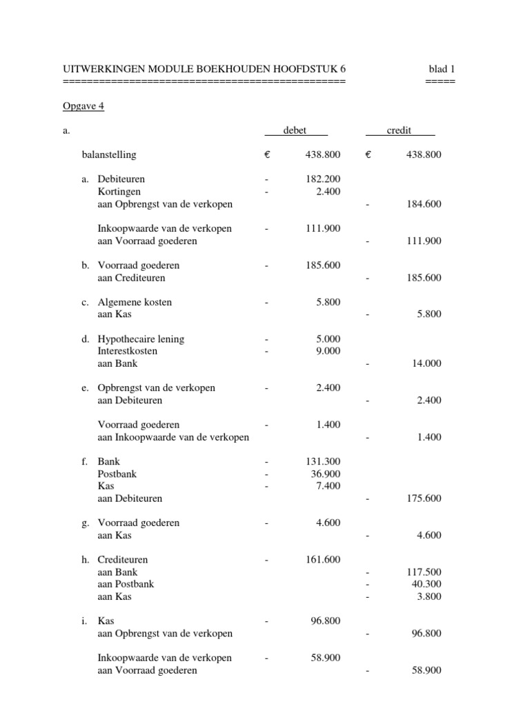 Uitwerkingen Boekhouden Hoofdstuk 6 | PDF