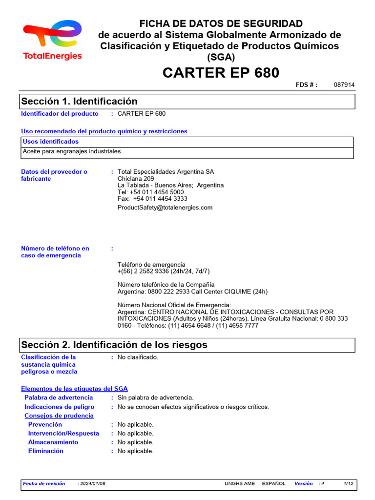Aceite Carter 680 Ep | PDF | Agua | Residuos