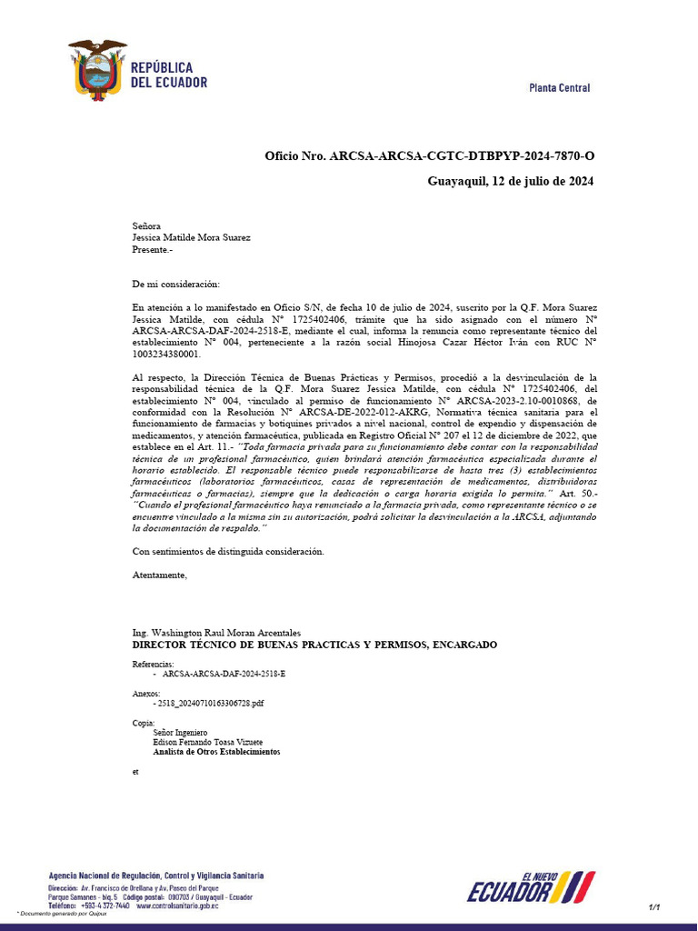 ARCSA-ARCSA-CGTC-DTBPYP-2024-7870-O | PDF | Farmacia | Farmacéutico