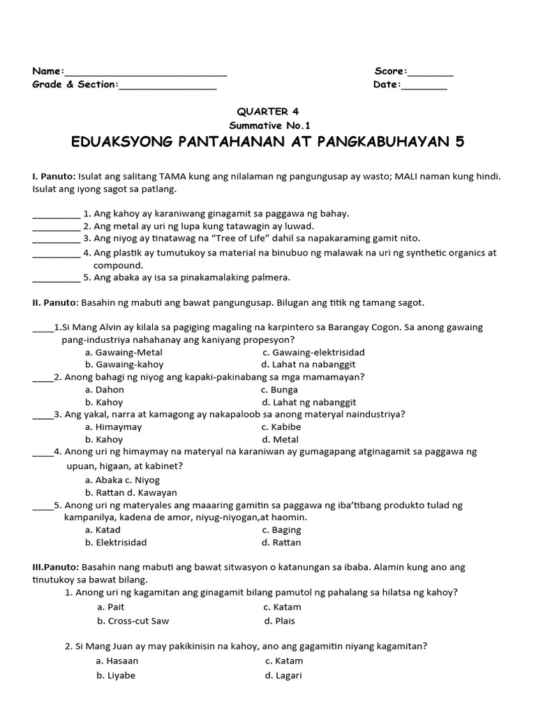 Summative Epp q4 | PDF