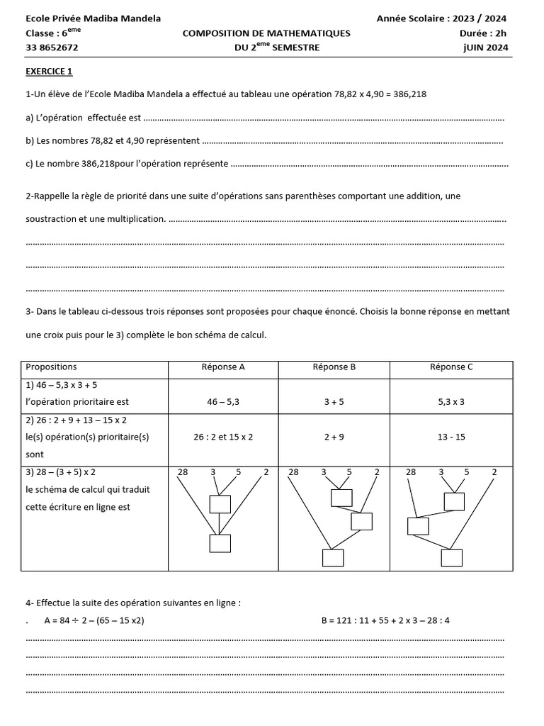 COMPOSITION 6eme DEUXIEME SEMESTRE 2024 | PDF