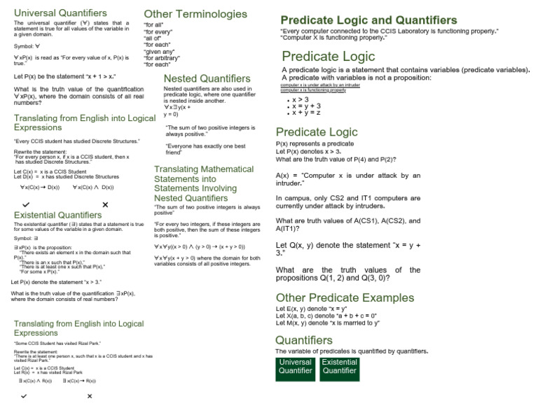 Lesson 3 - Predicates and Quantifiers | PDF | Logic | Mathematics