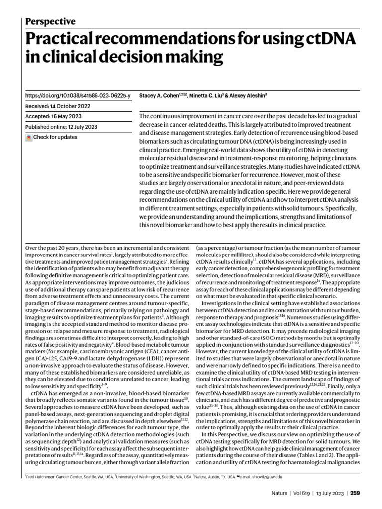 Practical Recommendations For Using ctDNA in Clinical Decision Making ...