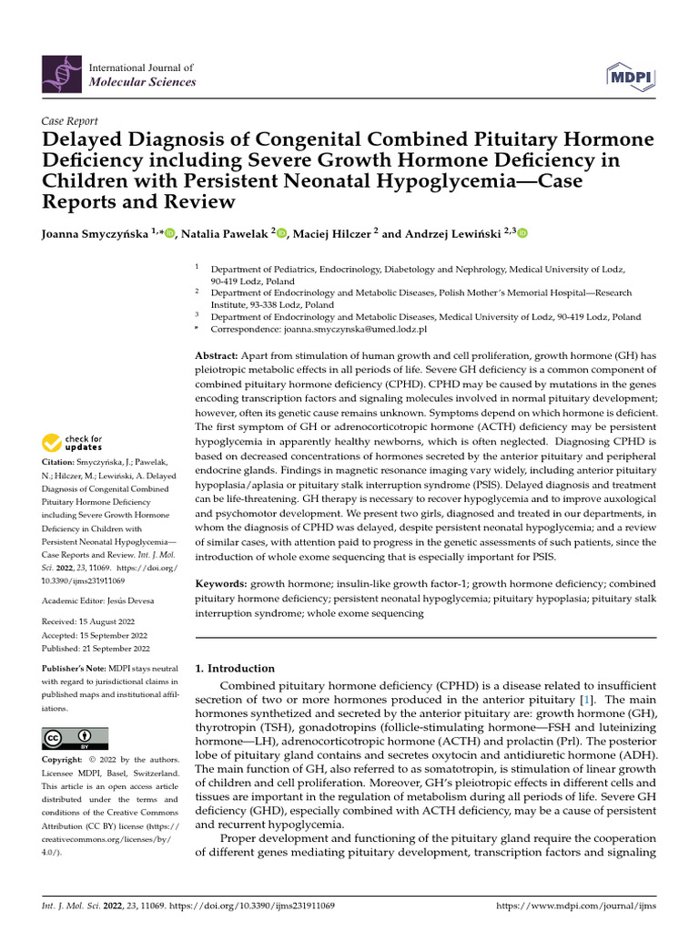 Delayed Diagnosis of Congenital Combined Pituitary | PDF | Growth ...